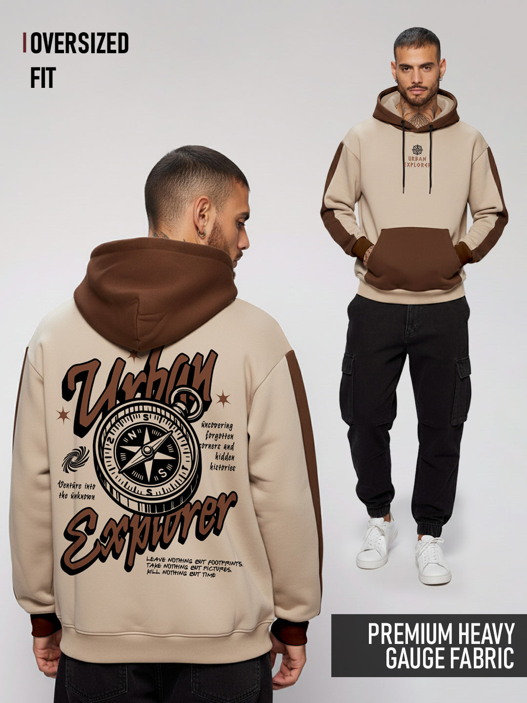 Urban Explorer Oversized Hoodie - Brown & Beige – Crazymonk